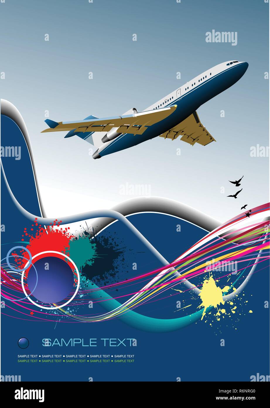 Aircraft poster with passenger airplane image. Vector illustration ...