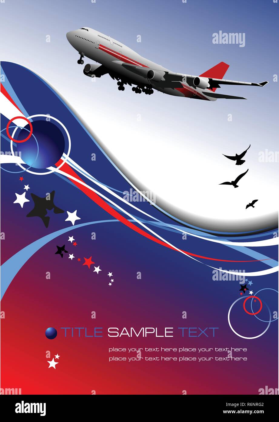 Aircraft poster with passenger airplane image. Vector illustration ...