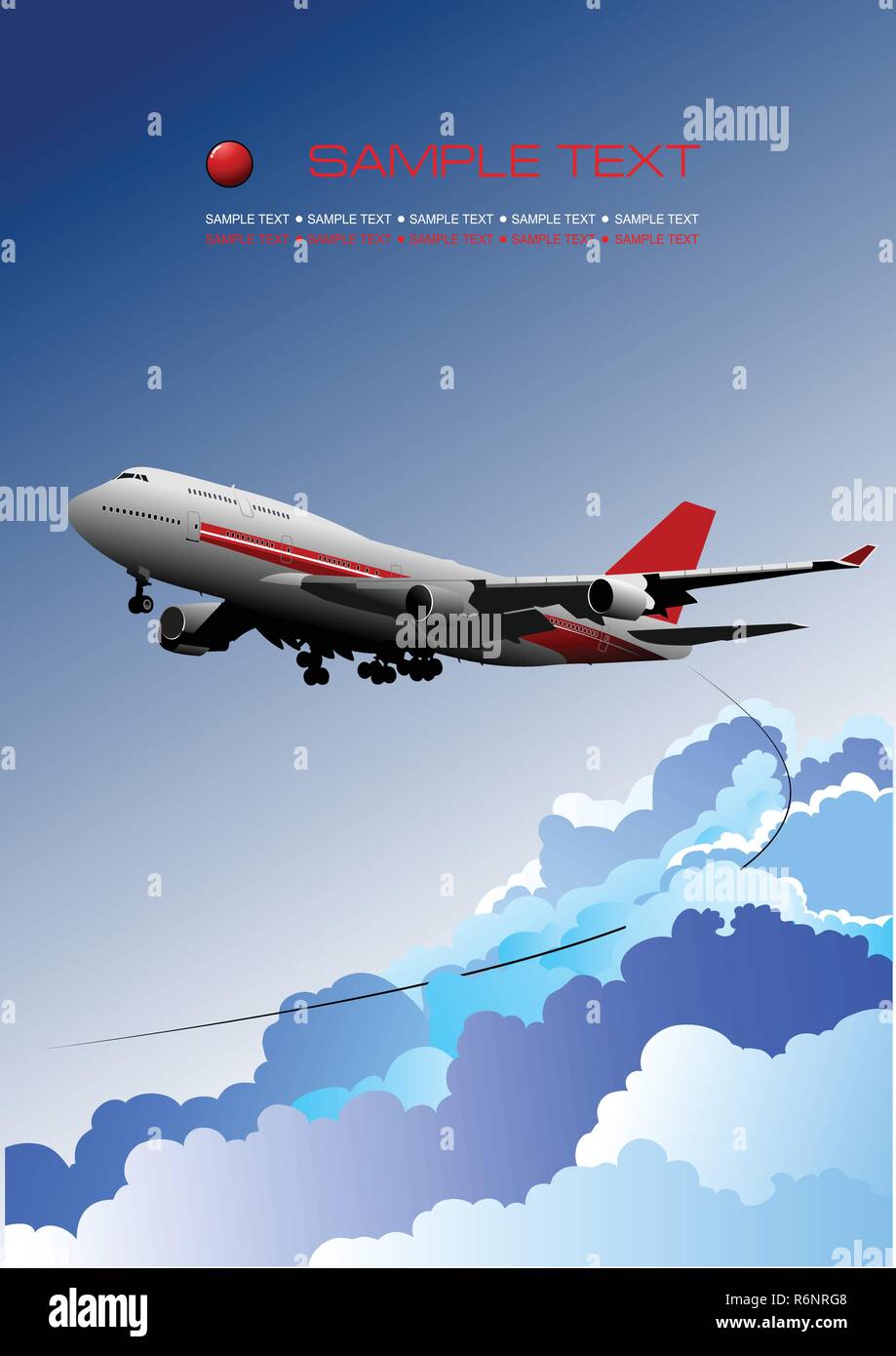 Aircraft poster with passenger airplane image. Vector illustration ...