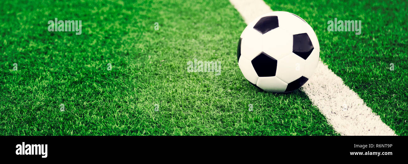 Soccer ball on grass field Stock Photo - Alamy