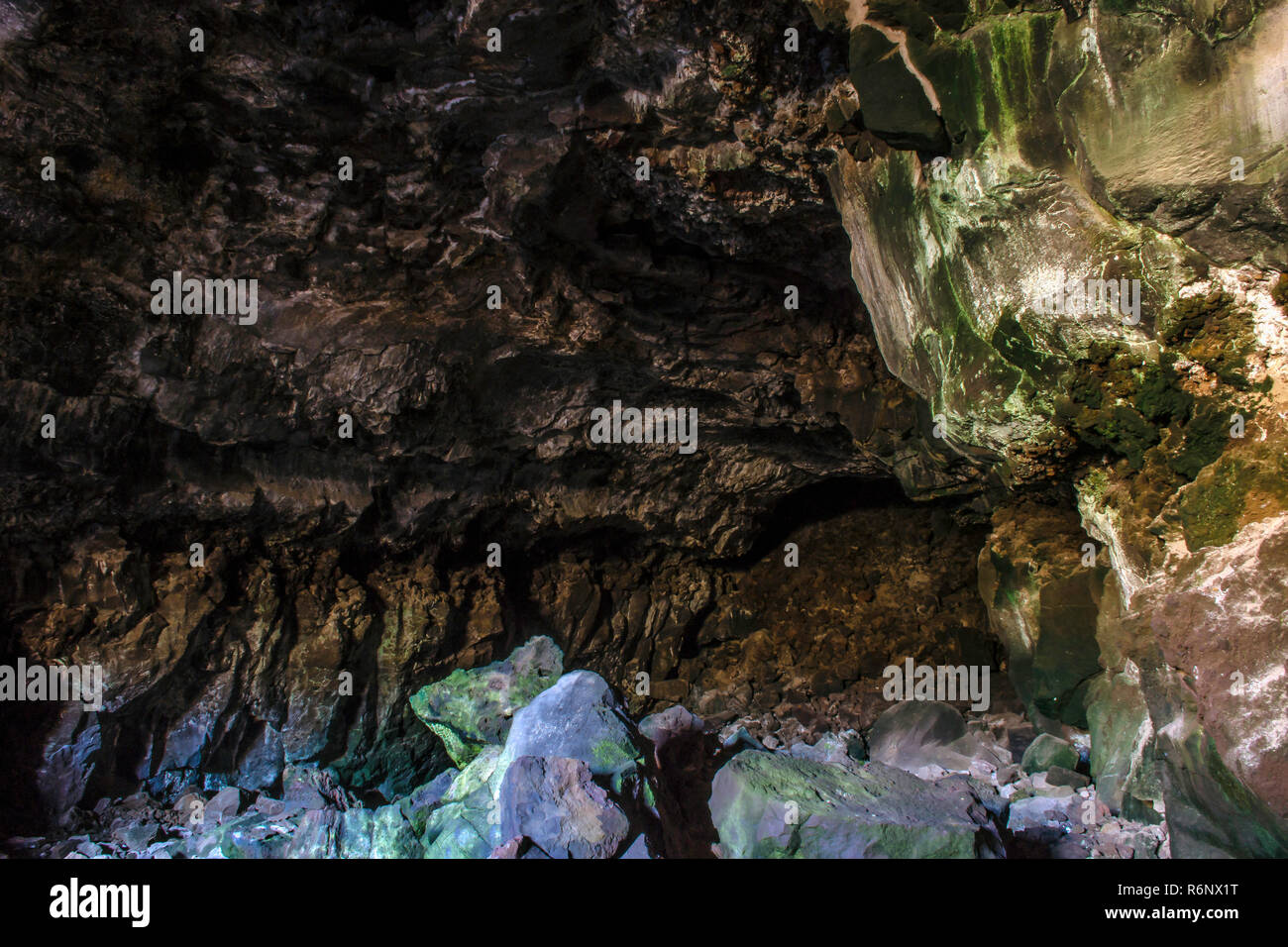 Inside volcanic cave "Cueva de los Verdes Stock Photo - Alamy