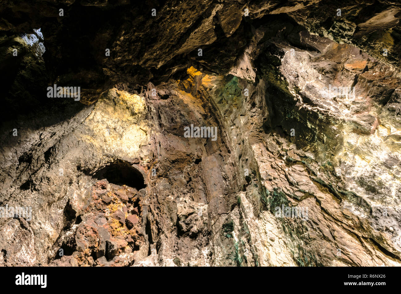 Inside volcanic cave "Cueva de los Verdes Stock Photo - Alamy
