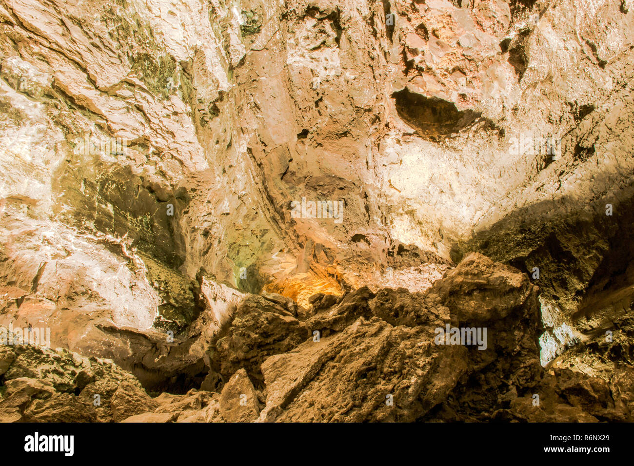 Inside volcanic cave "Cueva de los Verdes Stock Photo - Alamy