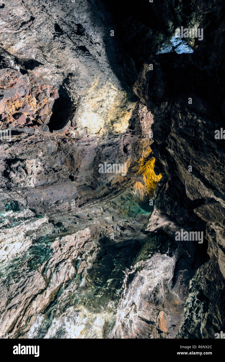 Inside volcanic cave "Cueva de los Verdes Stock Photo - Alamy