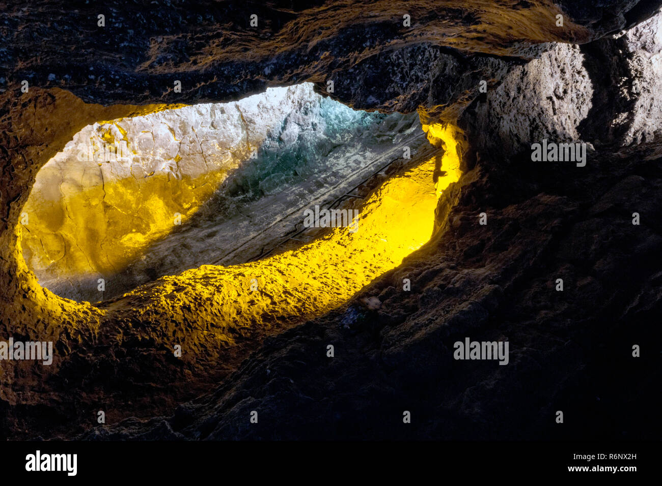 Inside volcanic cave "Cueva de los Verdes Stock Photo - Alamy