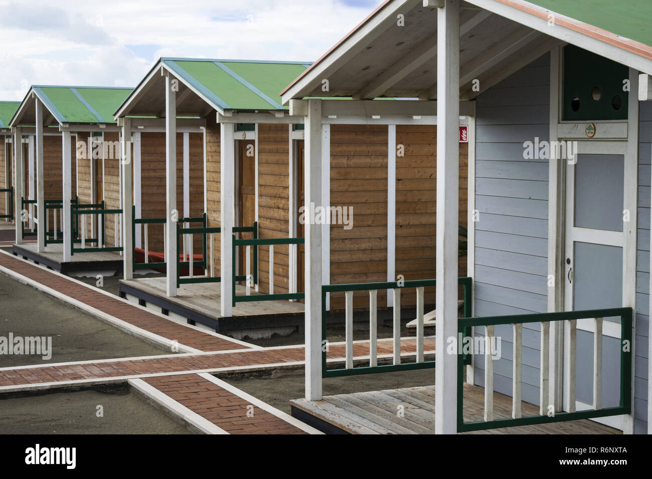 colored bathing huts abandoned during the winter months Stock Photo - Alamy