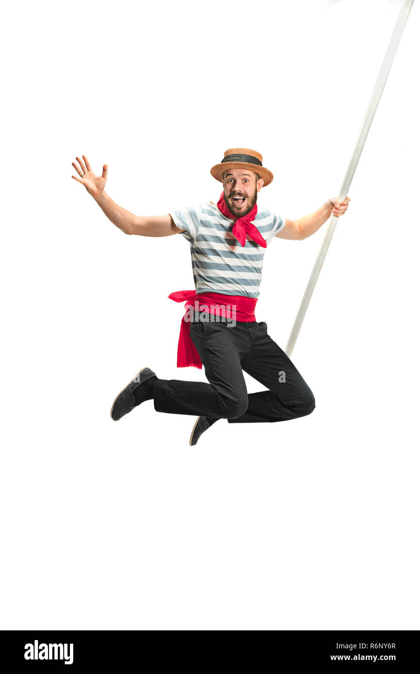 Caucasian man in traditional gondolier costume and hat Stock Photo - Alamy
