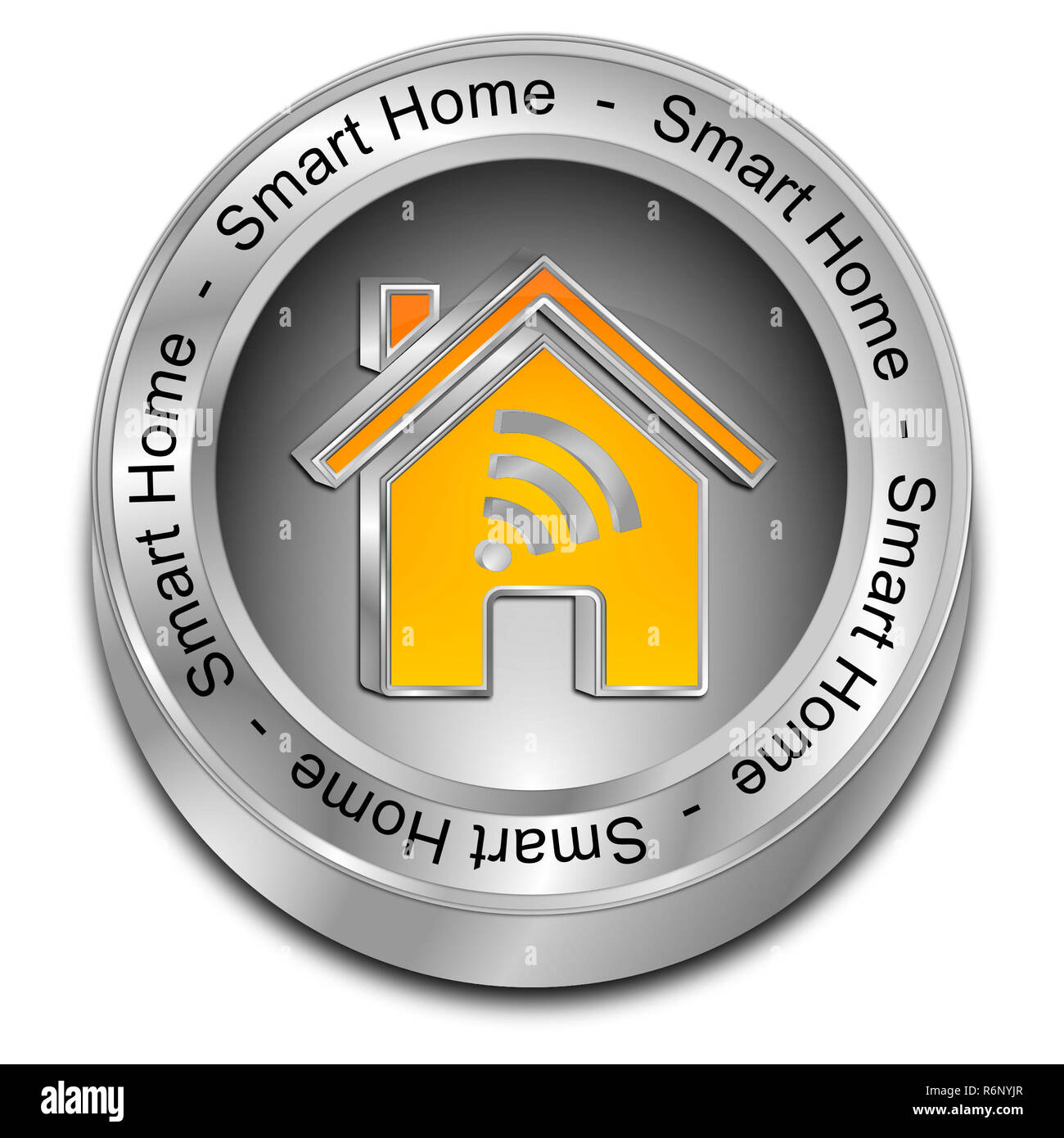 silver orange Smart Home Button - 3D illustration Stock Photo - Alamy