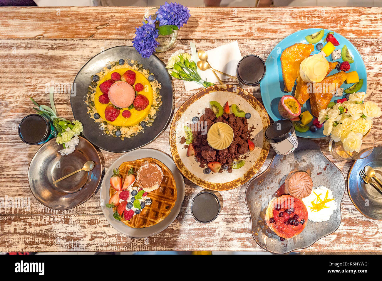 Dessert table top view Stock Photo - Alamy