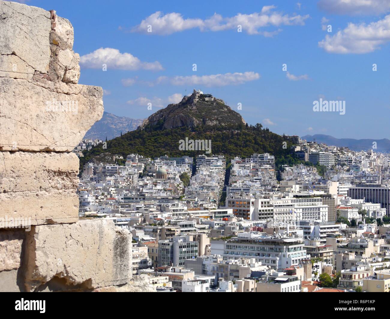 Panoramic View of Athens from the Top of Acropolis Through Marble ...