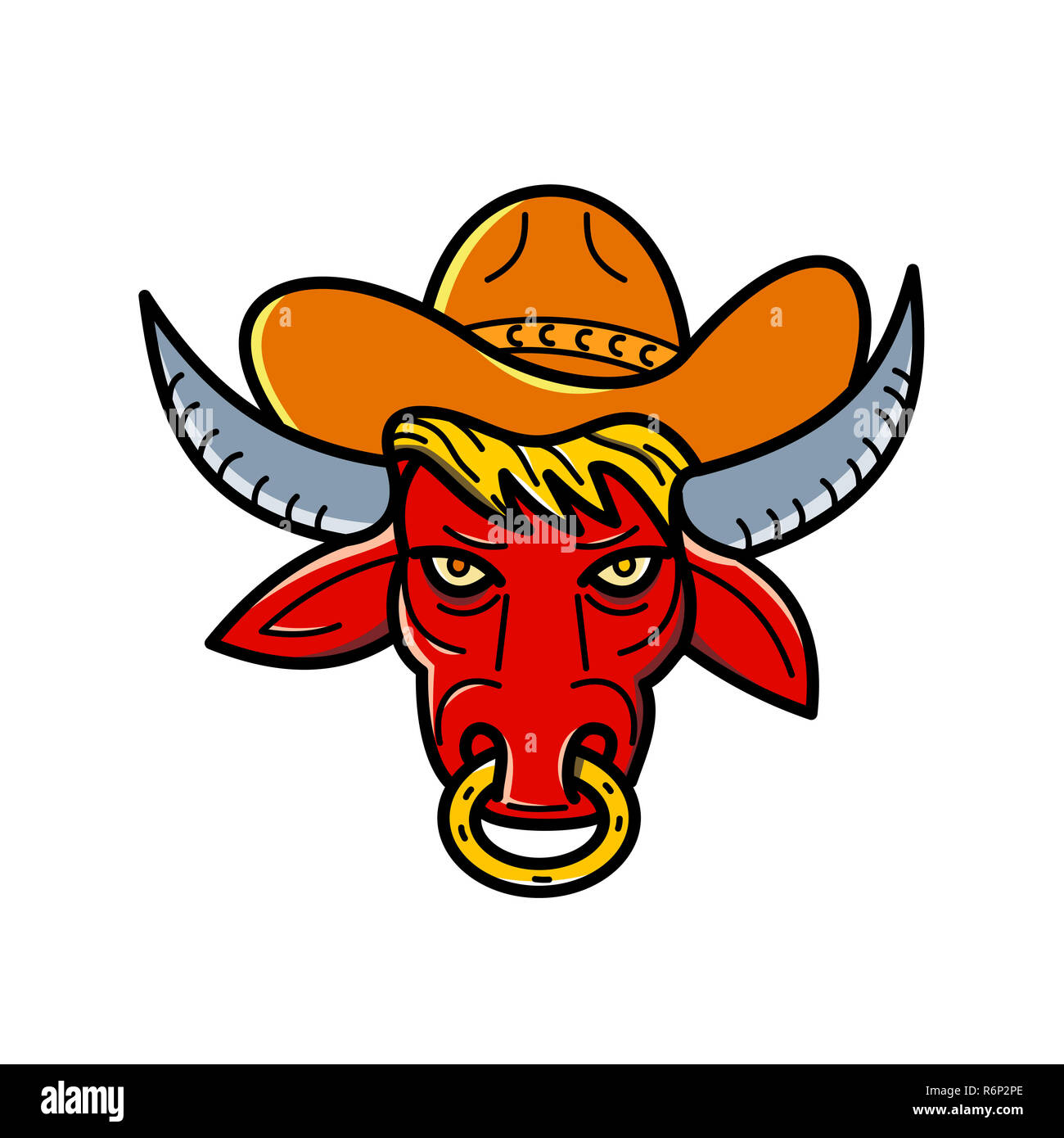 Bull Cowboy Hat Mono Line Art Stock Photo - Alamy