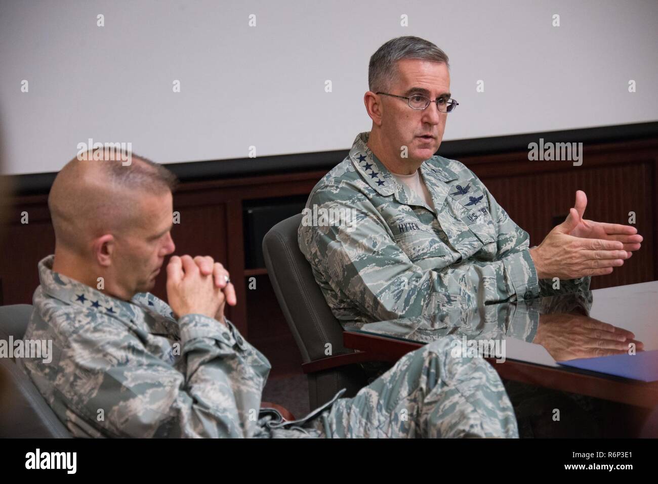 U.S. Air Force Gen. John Hyten (right), commander of U.S. Strategic ...