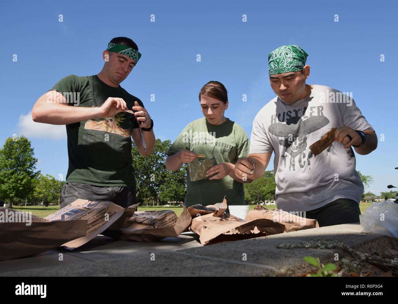 81st Training Wing Public Affairs members eat a Meal, Ready to Eat as ...