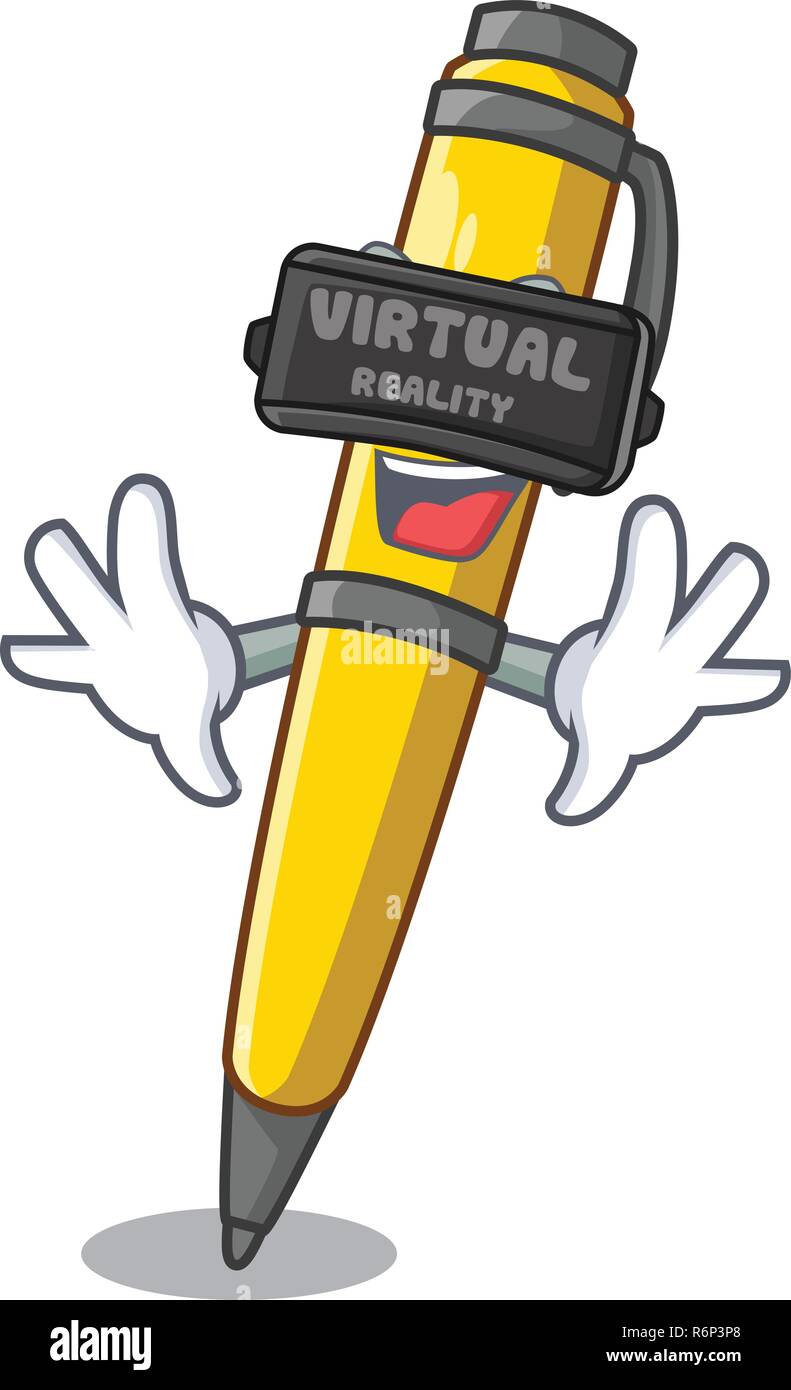 Virtual reality classic ballpoint pen isolated on character Stock ...