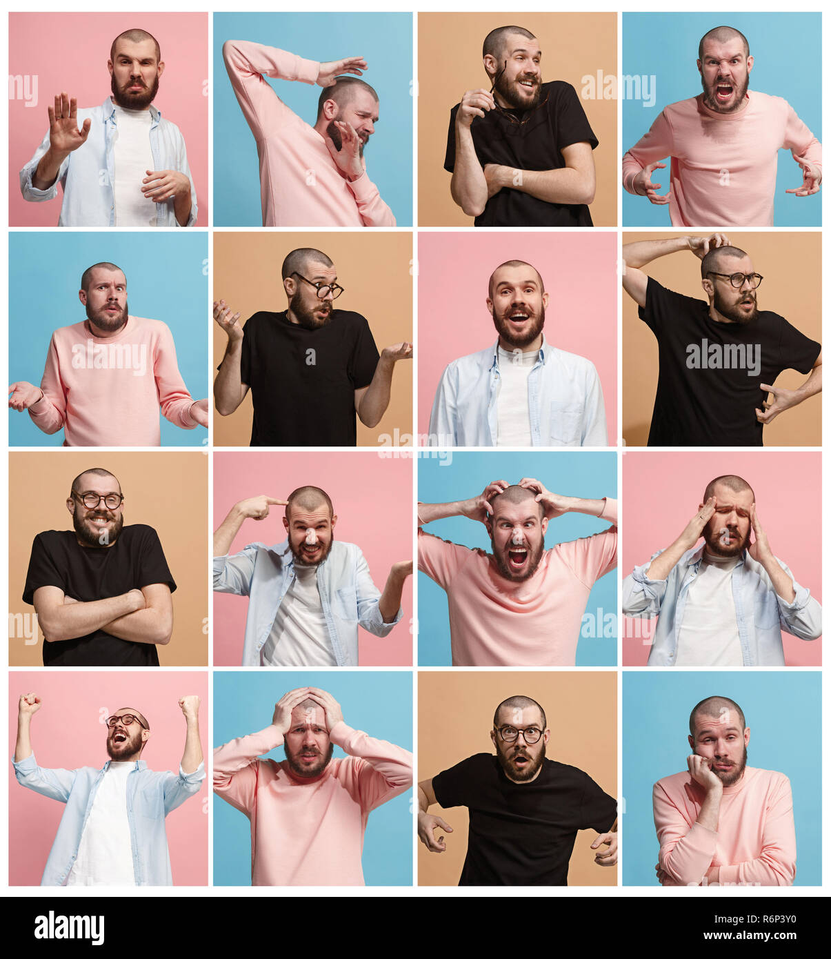 The collage of different human facial expressions, emotions and ...