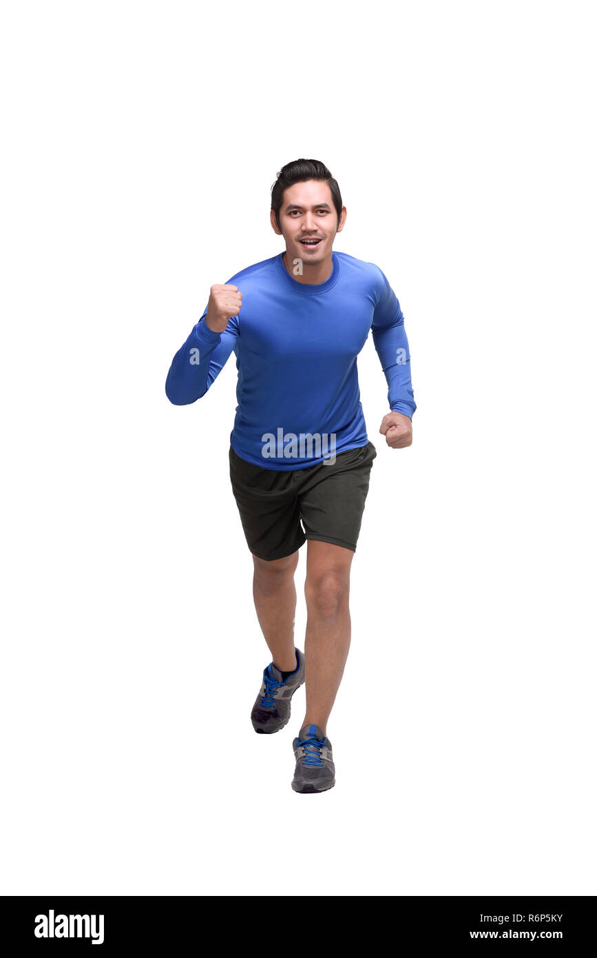 Portrait of asian man running jogging Stock Photo - Alamy