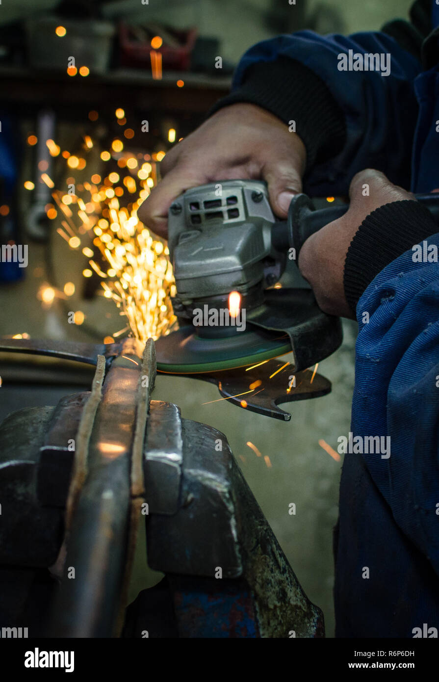 Industrial Grinder and Sparks Stock Photo - Alamy
