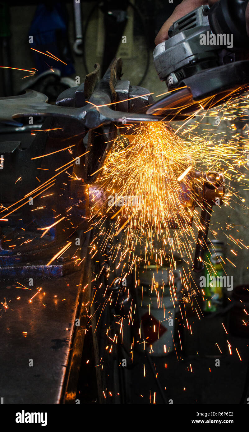 Industrial Grinder and Sparks Stock Photo - Alamy