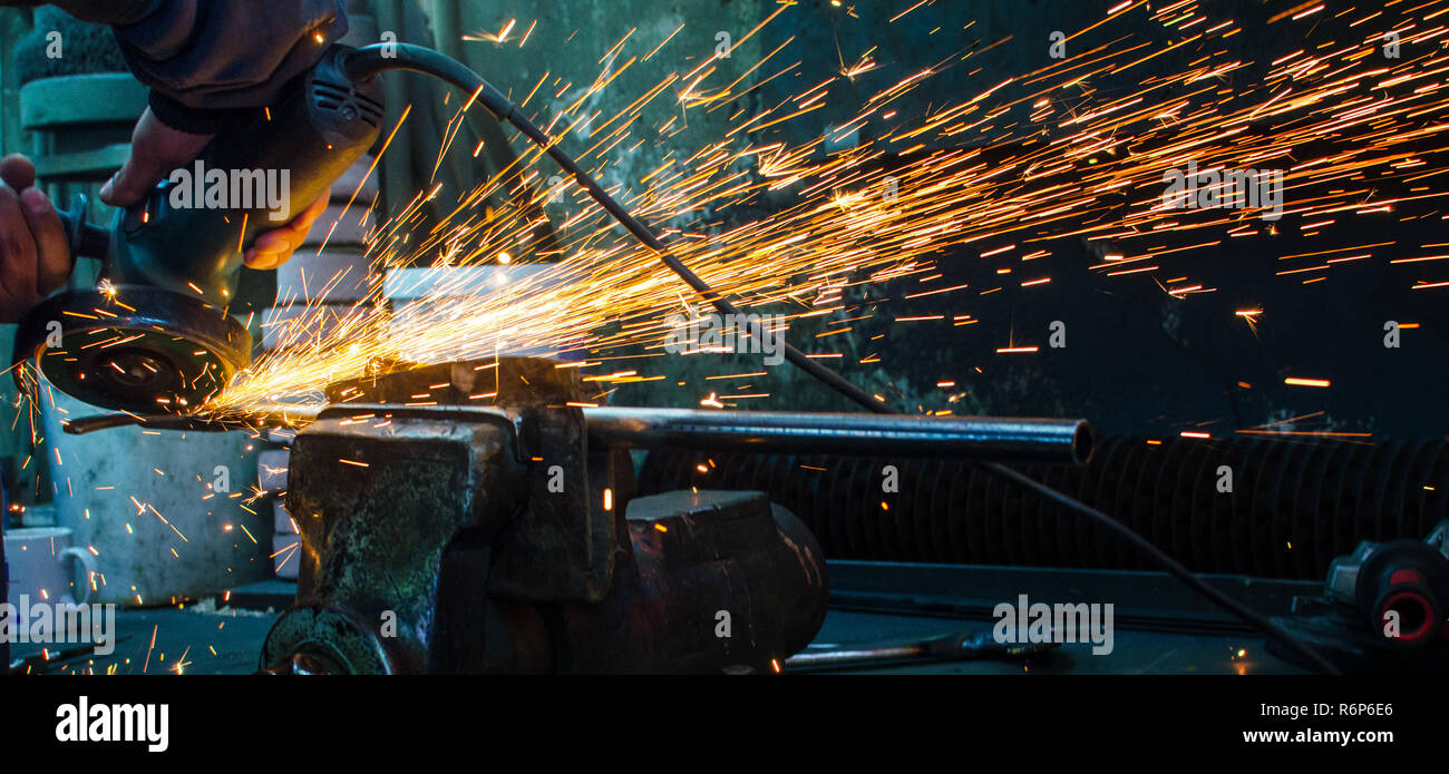 Industrial Grinder and Sparks Stock Photo - Alamy
