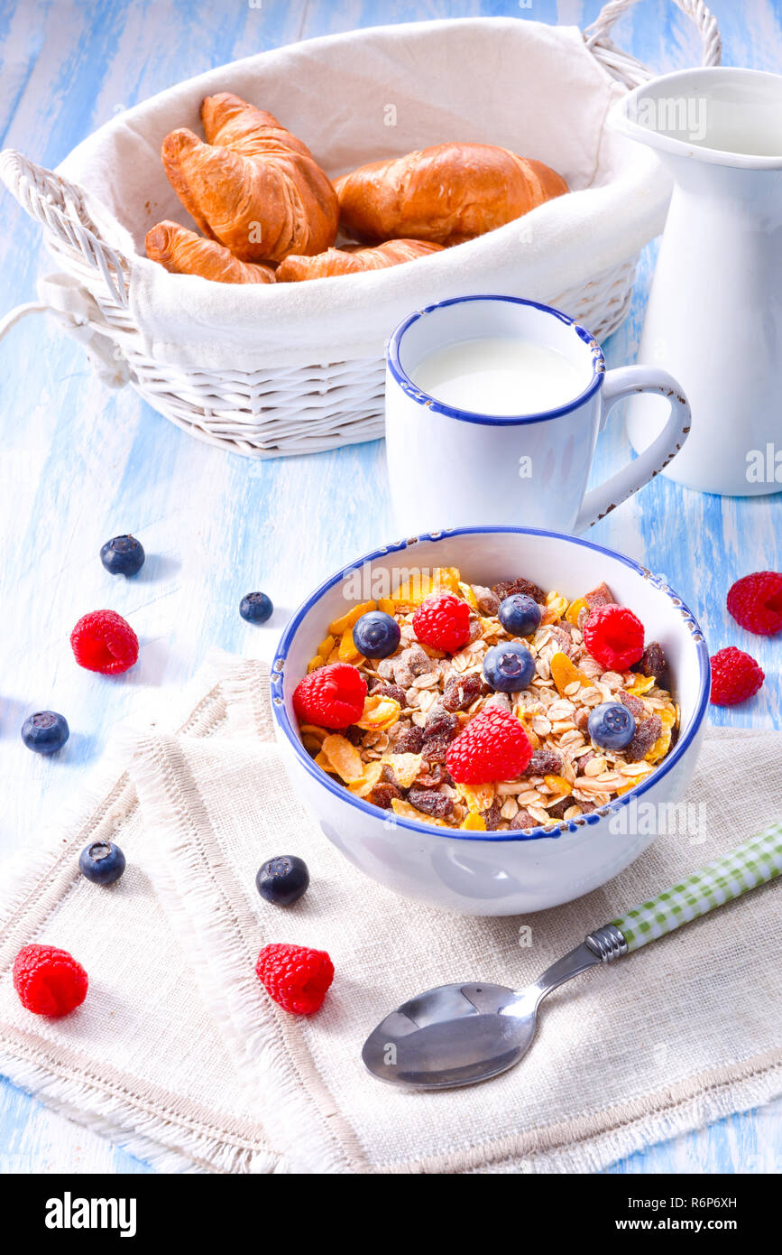 muesli breakfast menu with forest fruits Stock Photo - Alamy