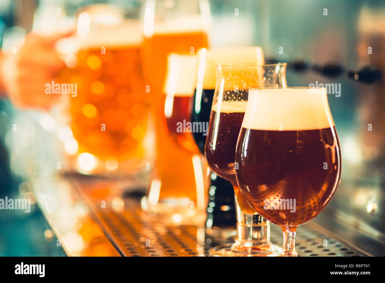 Beer craft. Bar table. Glassses with beer Stock Photo - Alamy