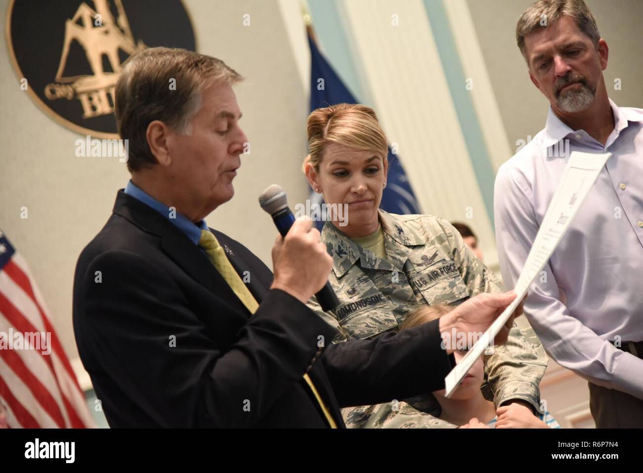 Mayor Andrew “FoFo” Gilich, City of Biloxi, reads a “Col. Michele ...