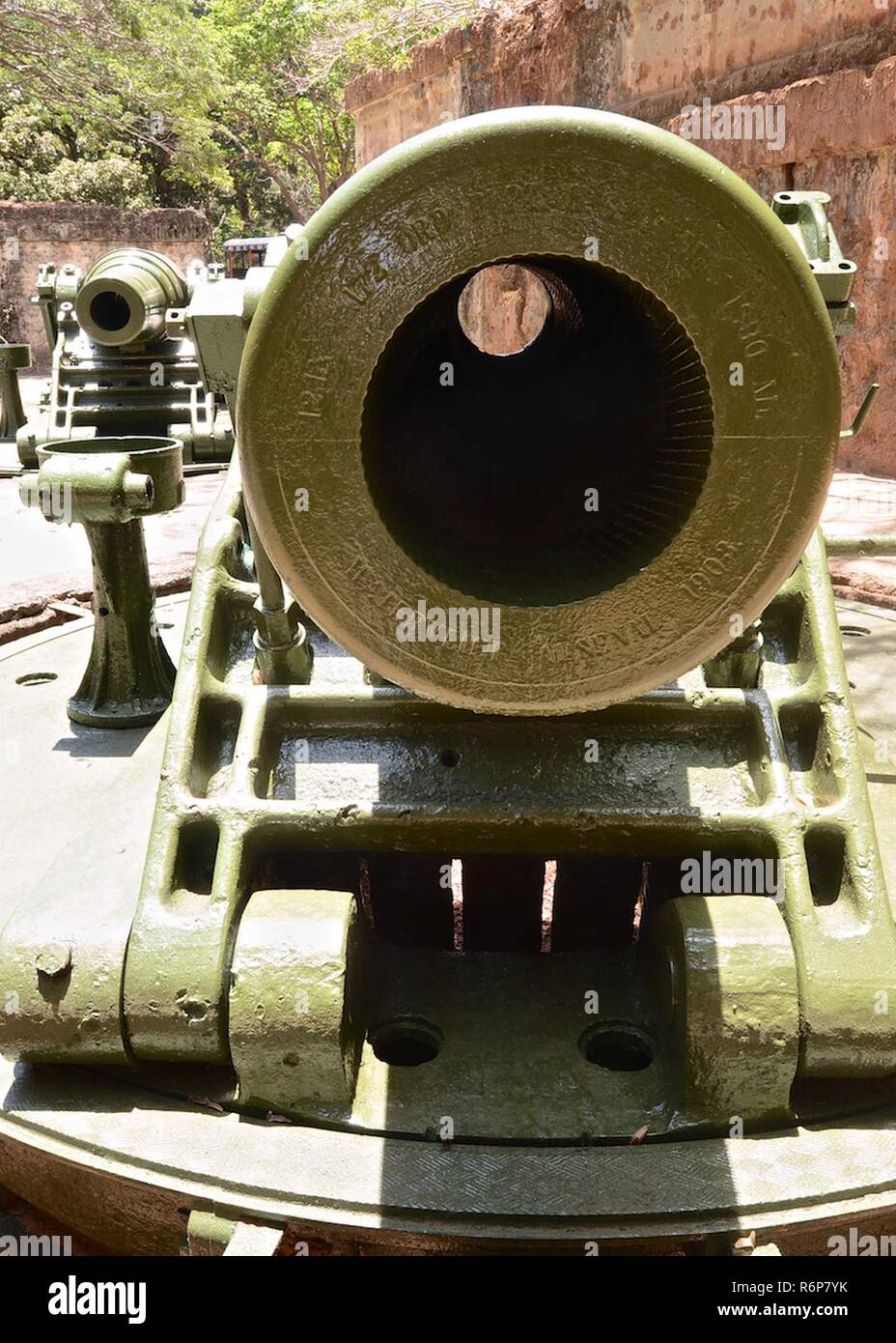 A 12-inch mortar, one of four, at Battery Way on Corregidor Island ...