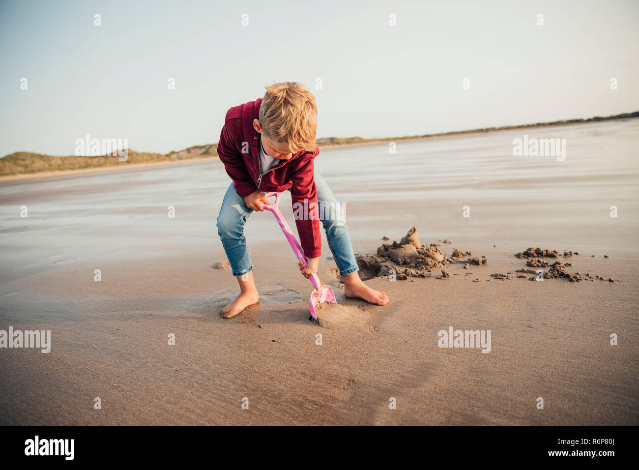 Digging on the Beach Stock Photo - Alamy
