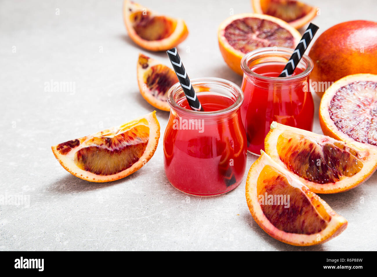 blood orange juice. red orange juice with orange slice Stock Photo - Alamy