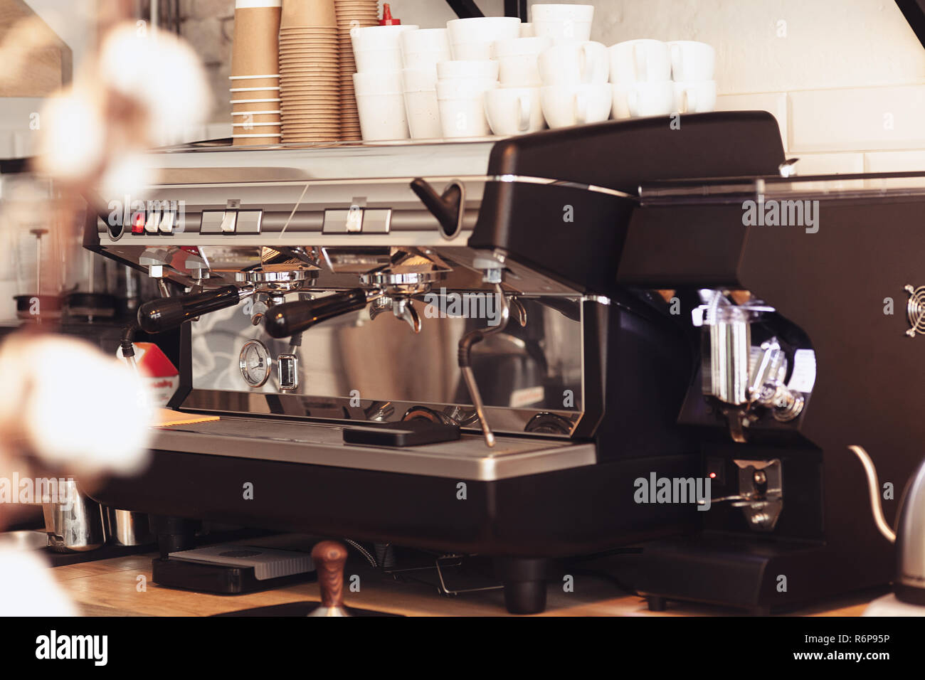 Barista, cafe, making coffee, preparation and service concept Stock ...