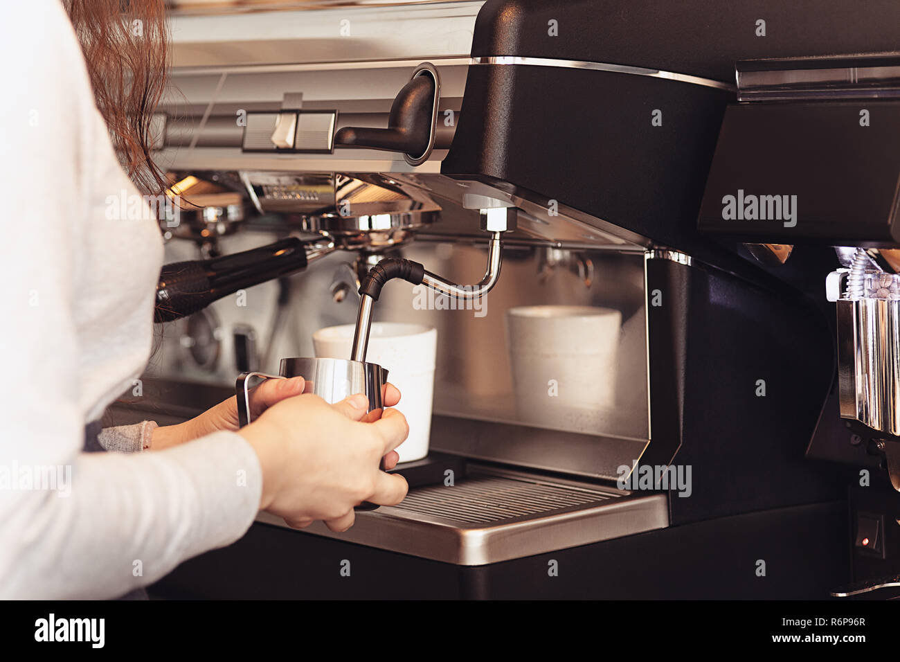 Barista, cafe, making coffee, preparation and service concept Stock ...