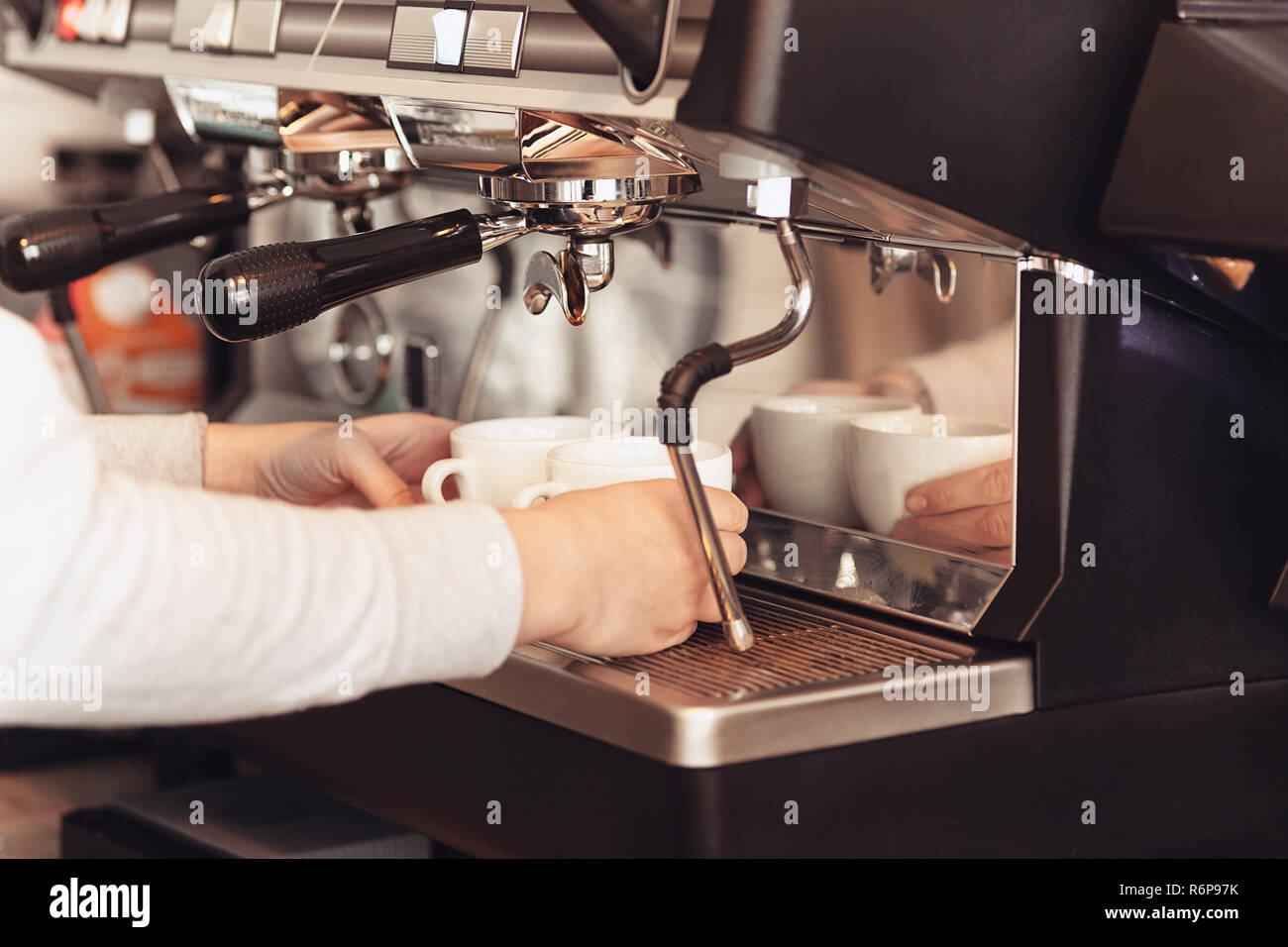 Barista, cafe, making coffee, preparation and service concept Stock ...