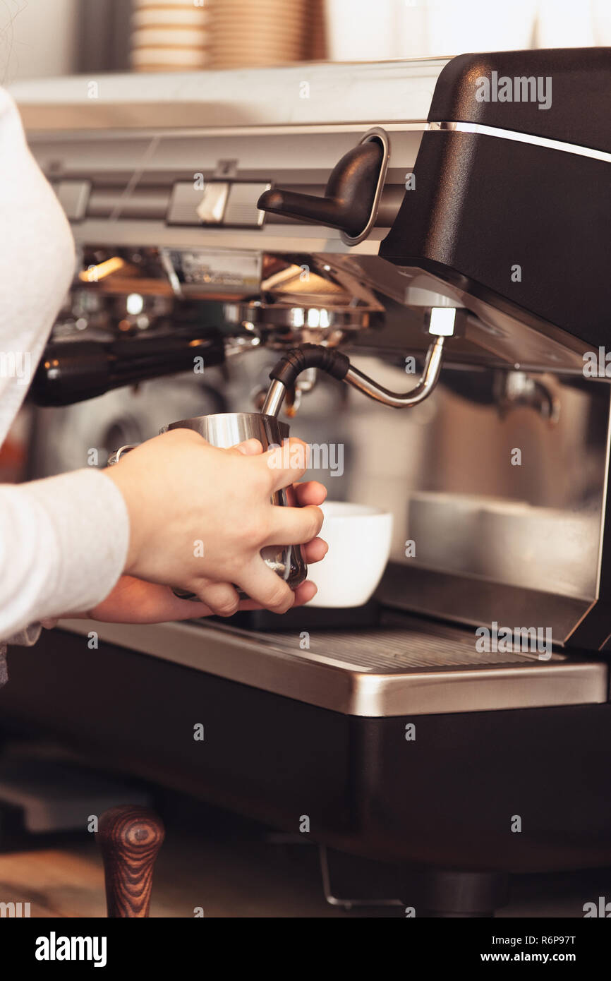 Barista, cafe, making coffee, preparation and service concept Stock ...