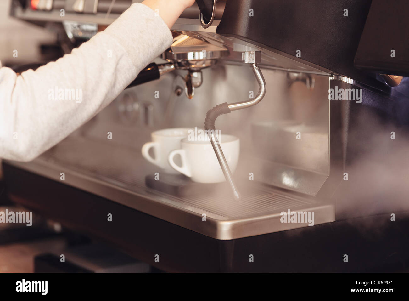 Barista, cafe, making coffee, preparation and service concept Stock ...