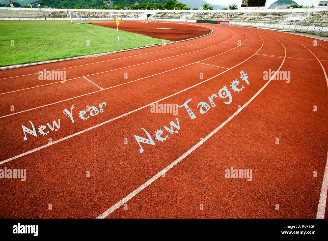 New year new target concept on running track background Stock Photo - Alamy