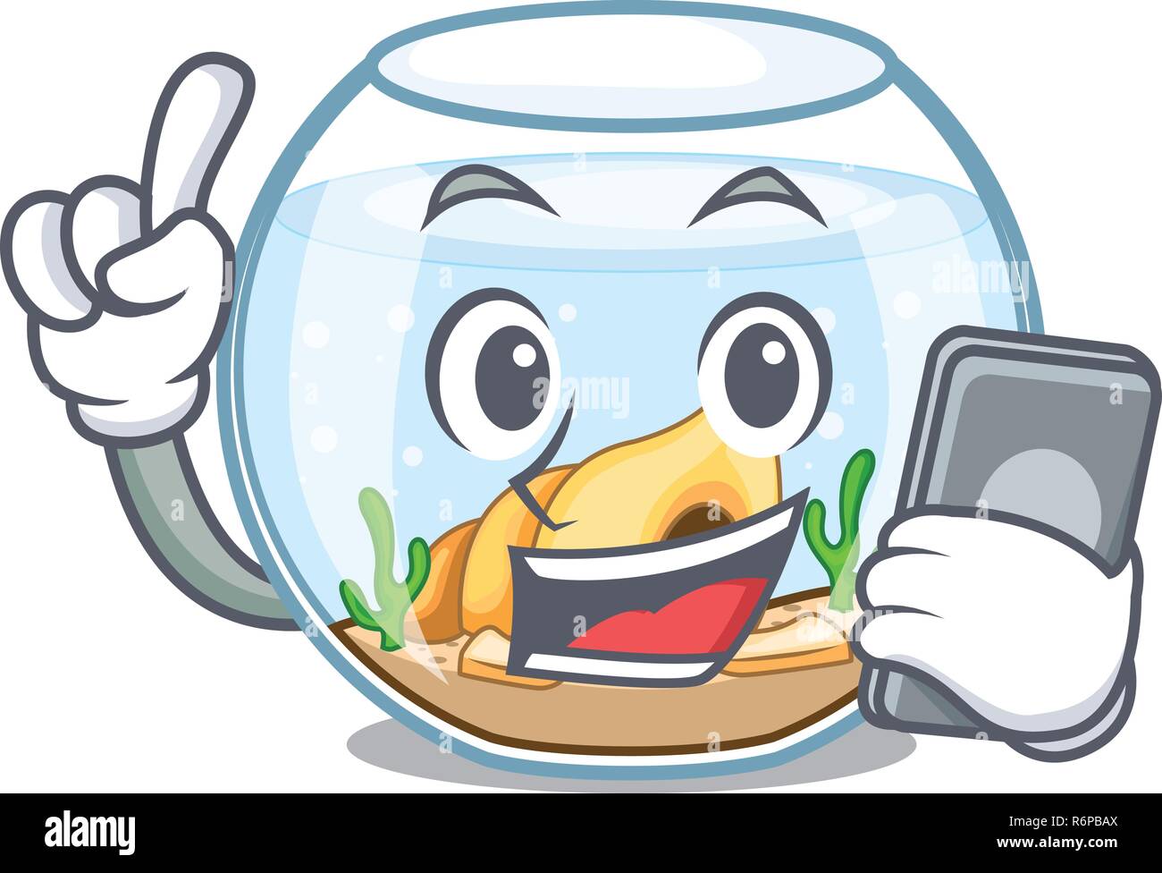 With phone cartoon goldfish a in on fishbowl Stock Vector Image & Art ...