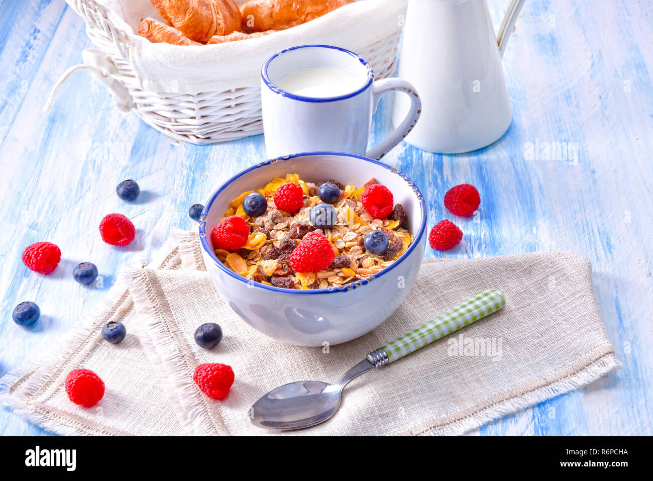muesli breakfast menu with forest fruits Stock Photo - Alamy