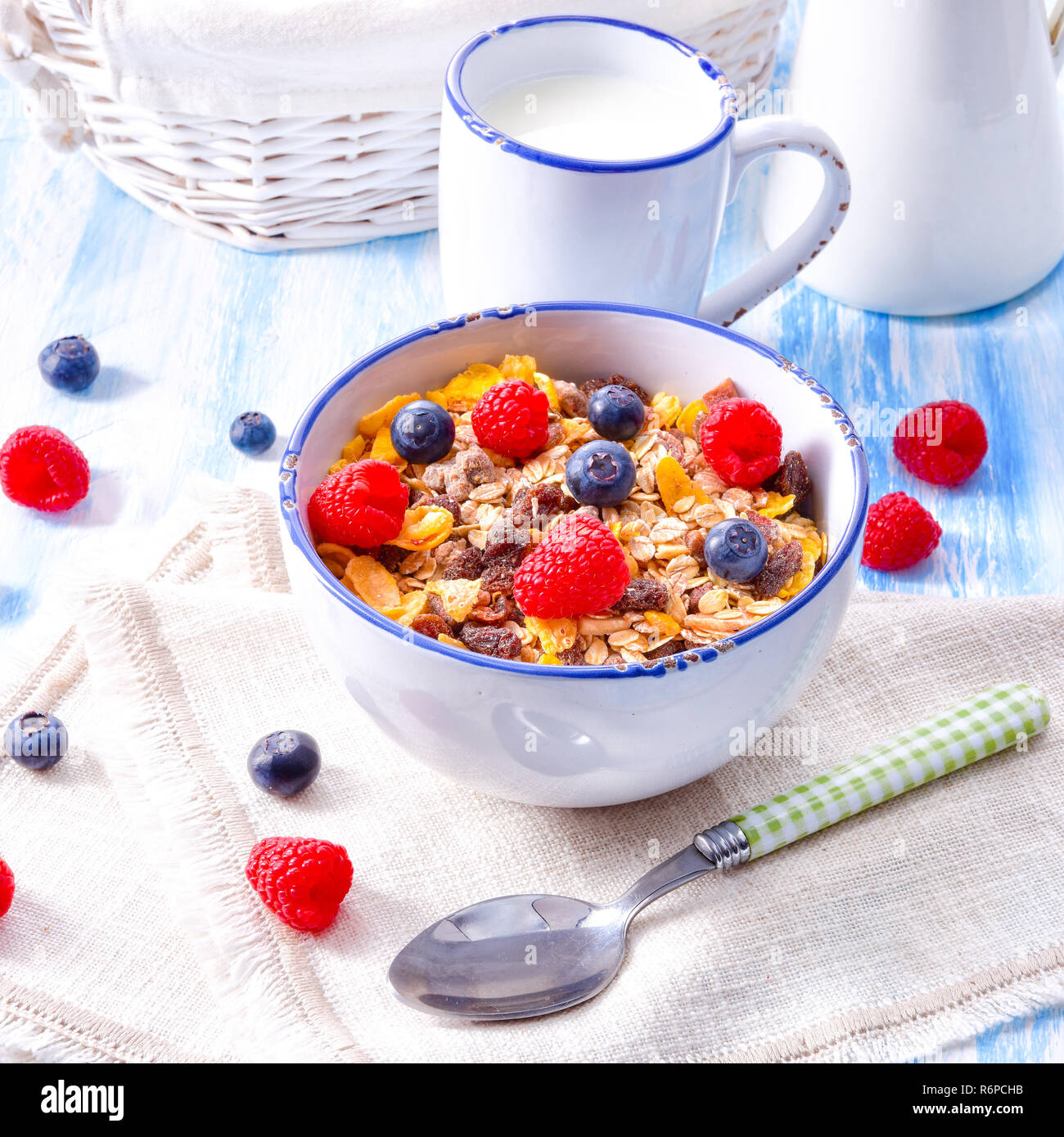 muesli breakfast menu with forest fruits Stock Photo - Alamy
