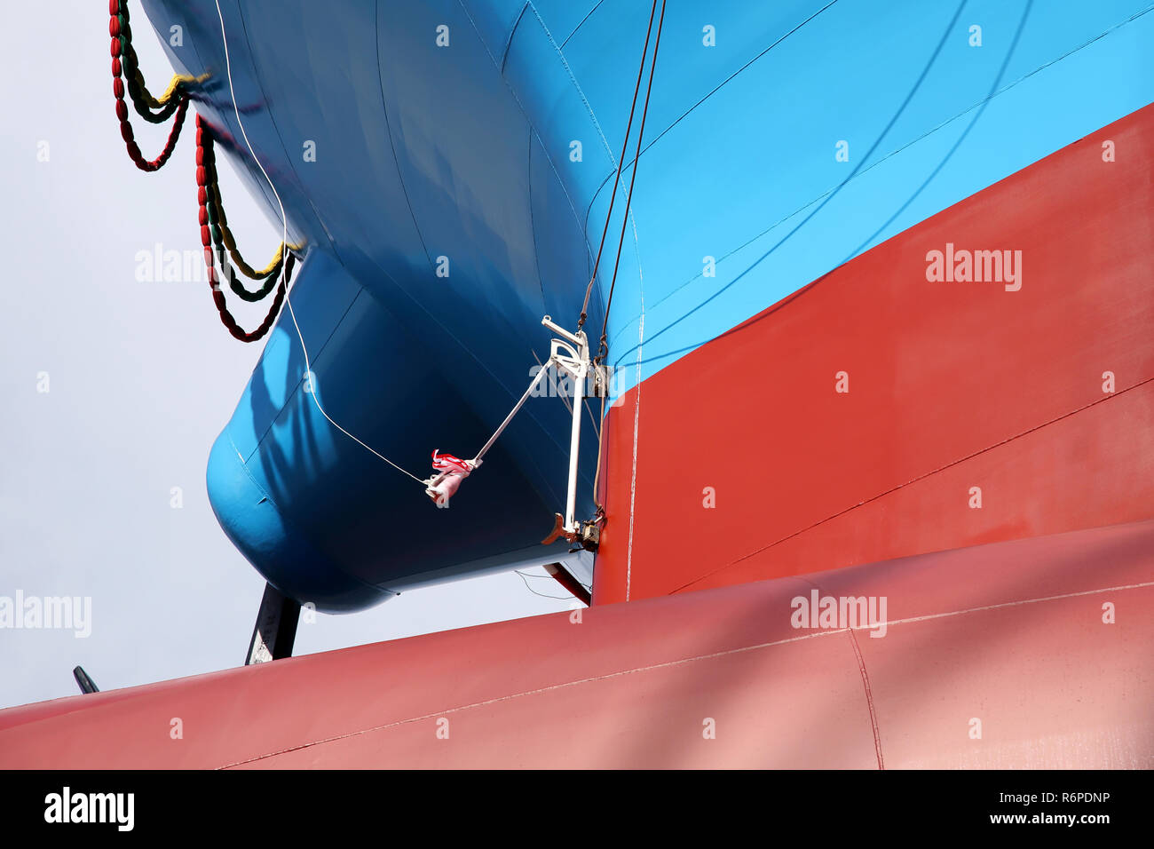 Newly built vessel during launching of the shipyard in Japan Stock ...