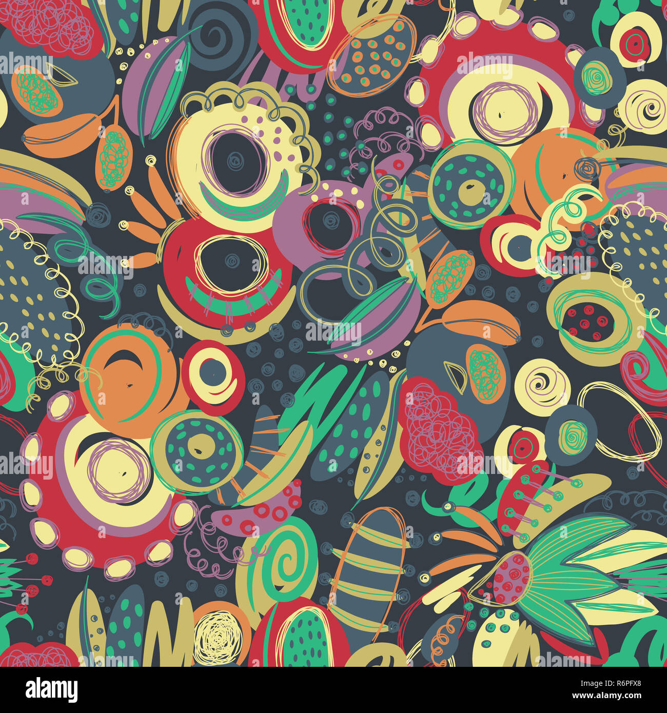 Vector seamless pattern with hand drawn abstract shapes, scribbles ...