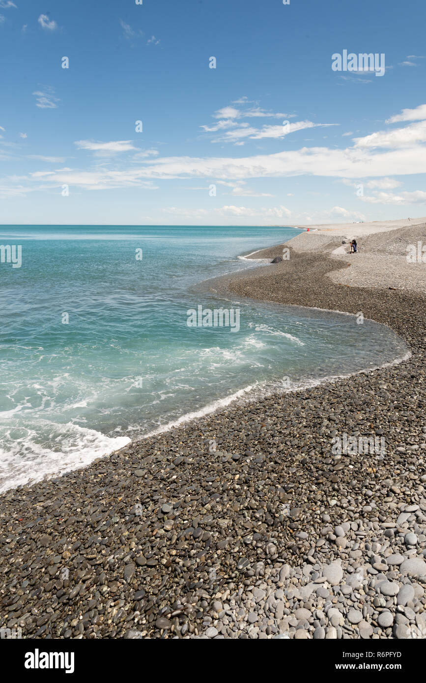 Pebble beach of Birdling Flat, South Island, New Zealand Stock Photo ...