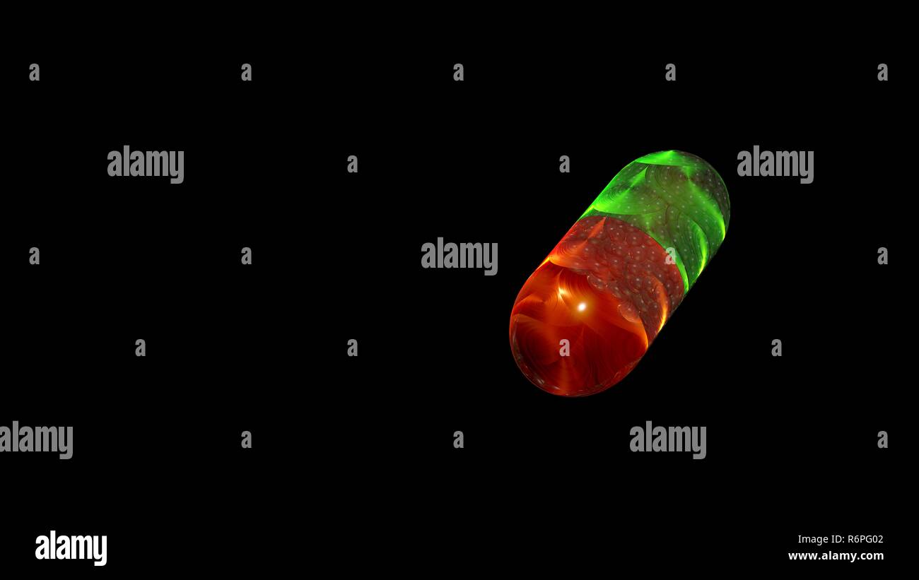 Close up view of shining capsule pills with small medicinal granules ...