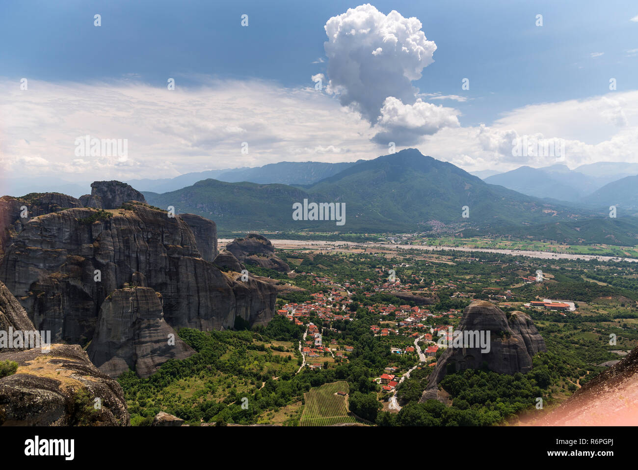Meteora region of the village of Kalambaka Greece Stock Photo - Alamy