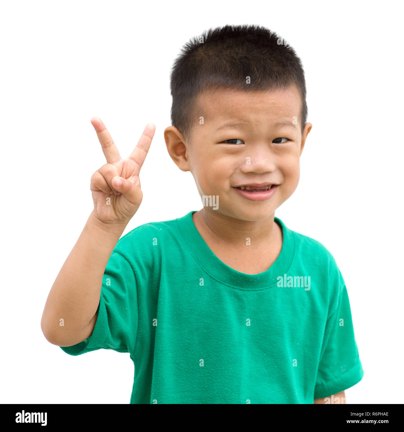 Asian boy showing number two Stock Photo - Alamy