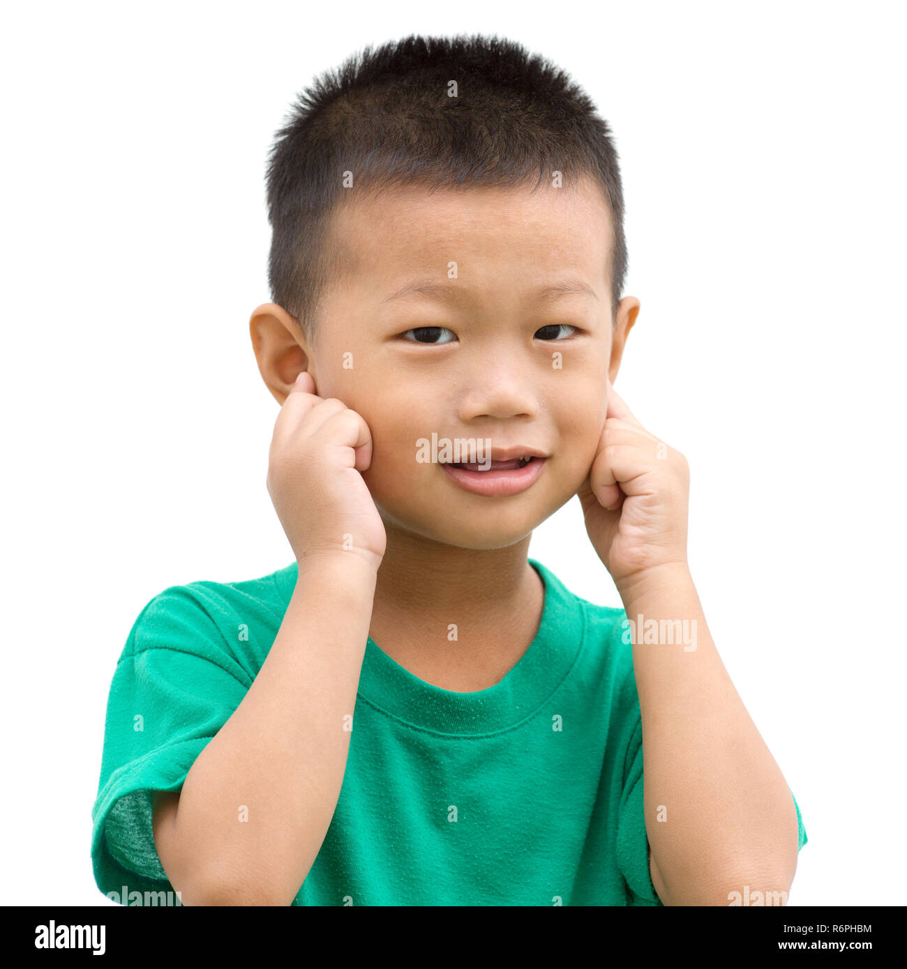 Asian child pointing ears Stock Photo - Alamy