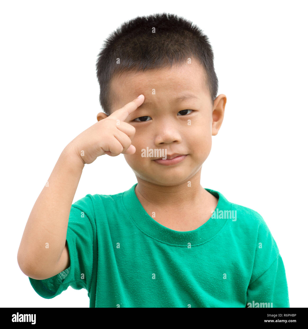 Boy pointing hand forehead hi-res stock photography and images - Alamy