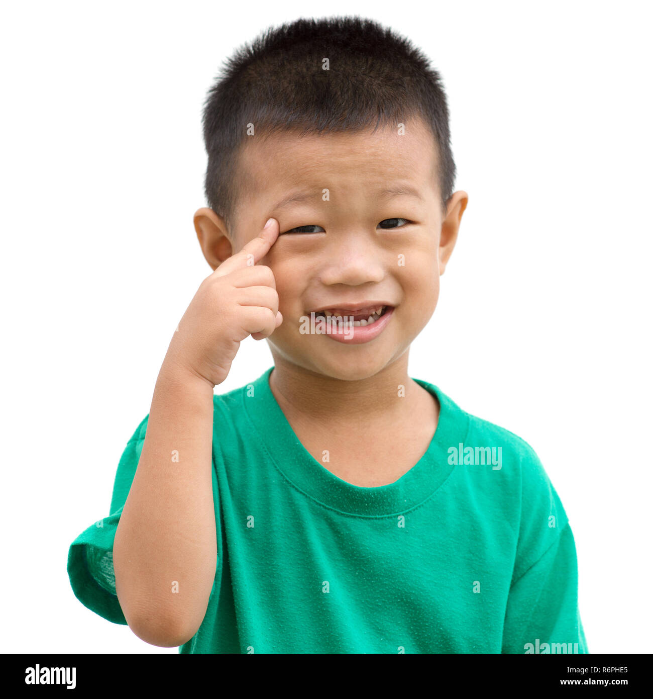 Asian child pointing eye Stock Photo - Alamy