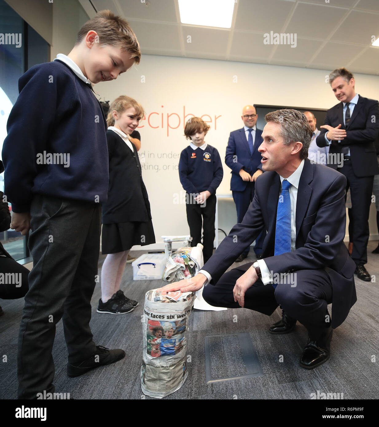 Defence Secretary Gavin Williamson meeting children from Barrow Island ...