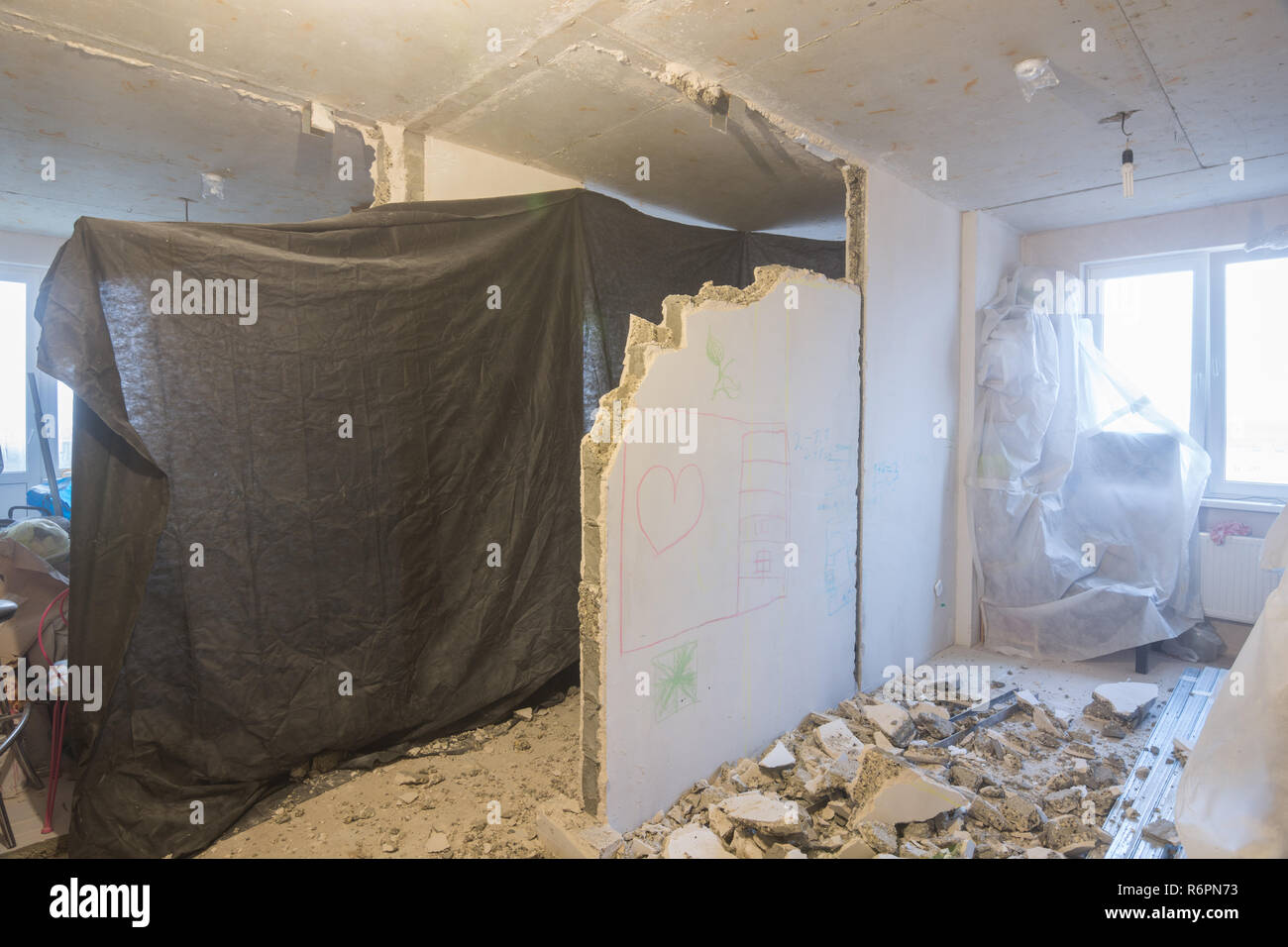 Dismantling part of the wall in the apartment, the overall plan Stock ...