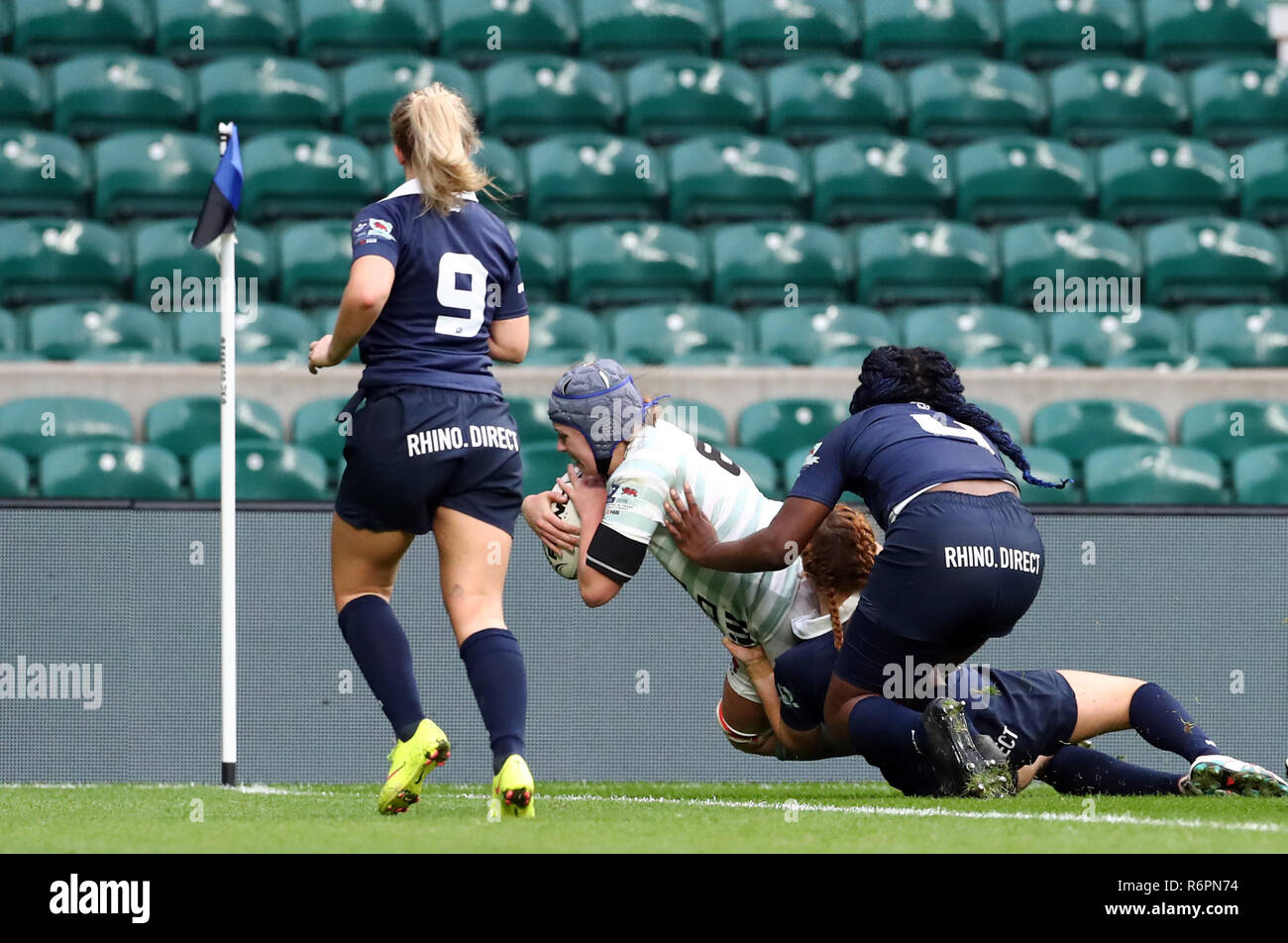 Cambridge's Emily Pratt scores a try during the Women's Varsity Match ...